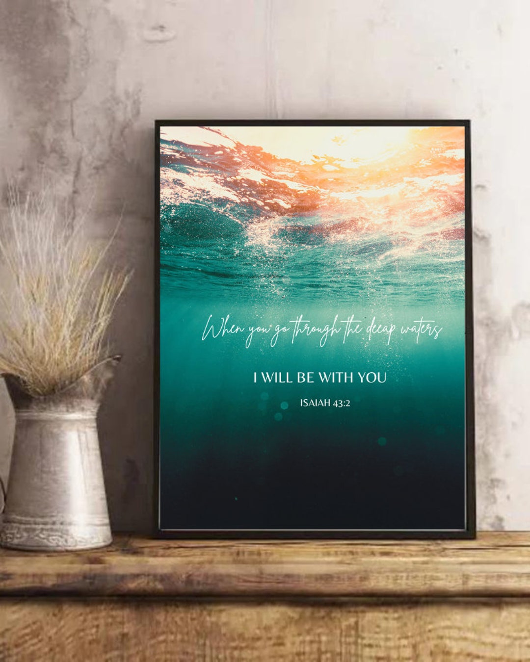 Christian Scripture Wall Art Vintage Style Print of Isaiah 43:2 Verse ...