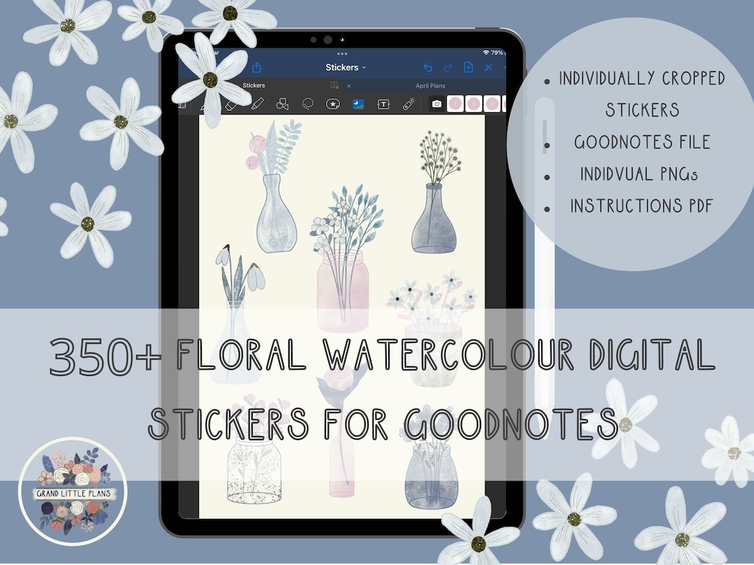 Goodnotes Sticker Book | Handrawn Watercolor Florals | Goodnotes Covers ...