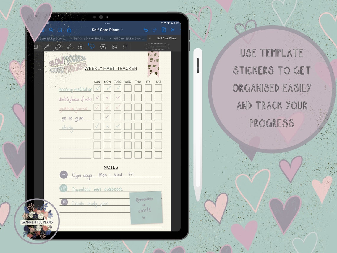 Self Care Stickers for Goodnotes Pdfs and Planners | Gratitude ...