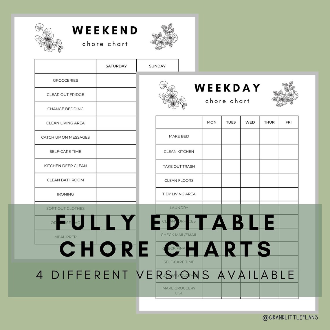 Printable Chore Chart | Fully Editable Cleaning Checklist | Canva ...