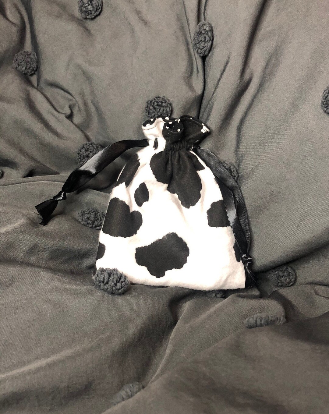 Cow Print Lined Drawstring Dice Bag Perfect for Gamers and Tabletop ...