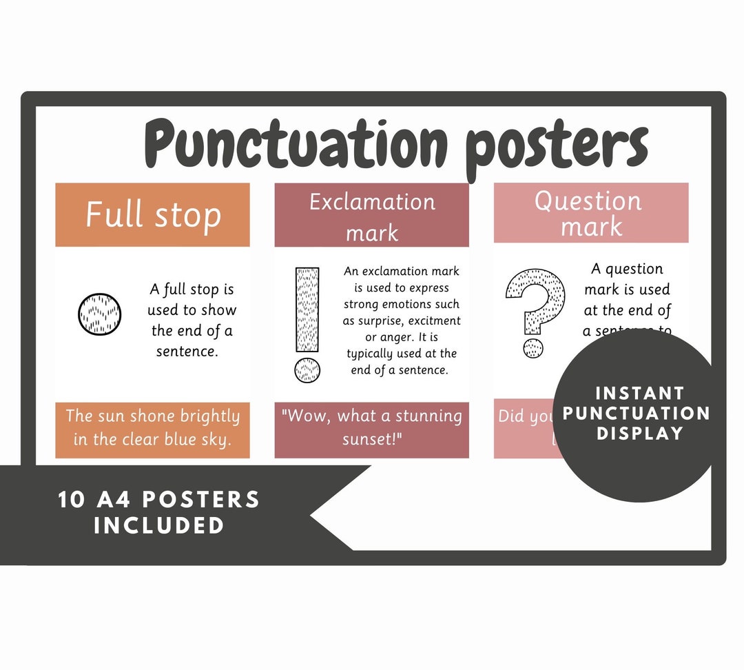 Punctuation Posters Pastel Rainbow Boho Colours Natural Classroom Decor ...