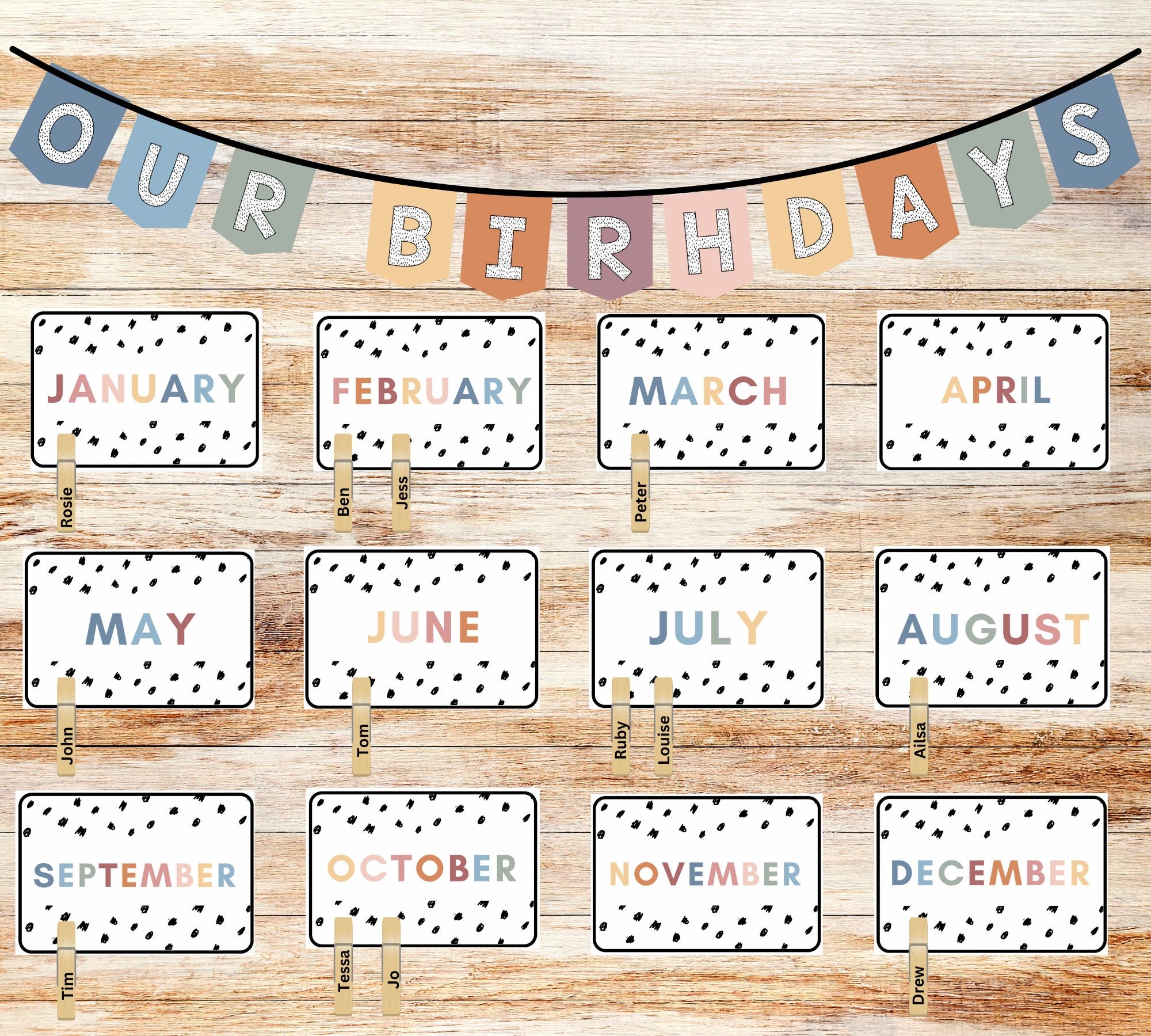 Classroom Birthday Banner Boho Rainbow Pastel Birthday Display ...