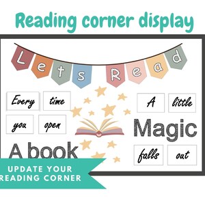 Reading Corner Classroom Display Pastel Rainbow Boho Classroom Library ...