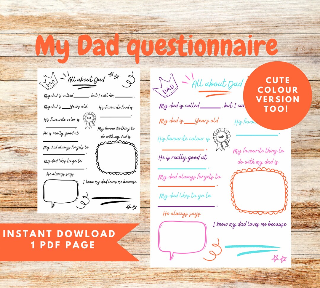 All About Dad Questionnaire All About My Dad Printable Personalized ...