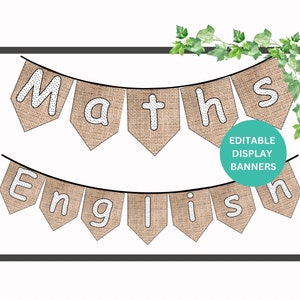 Editable Classroom Display Banner Polkadot Hessian Classroom Bunting ...