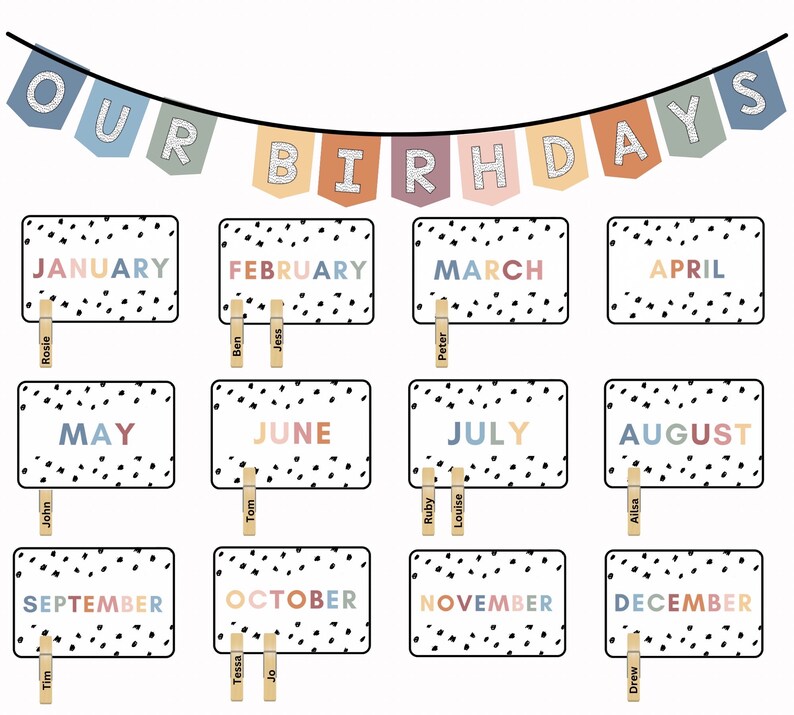 Classroom Birthday Banner Boho Rainbow Pastel Birthday - Etsy