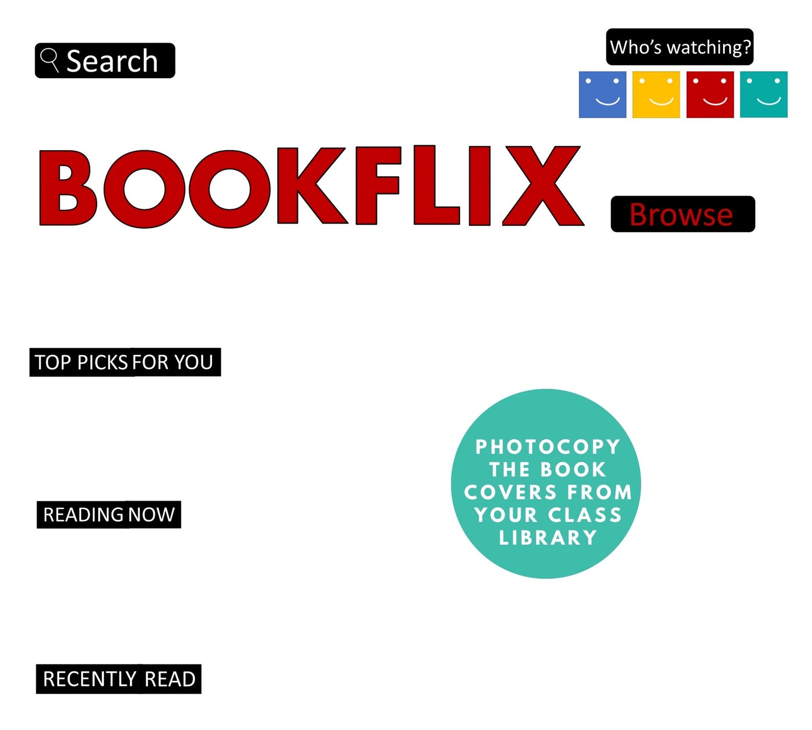 Bookflix Display Pack Reading Corner Classroom Library Reading Area ...