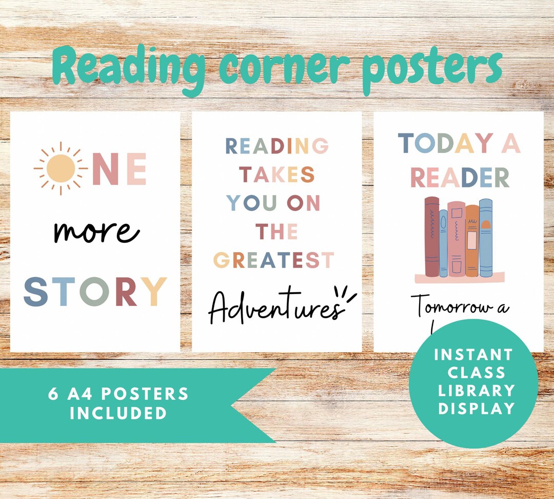 Reading Corner Posters Pastel Rainbow Boho Classroom Library Reading ...