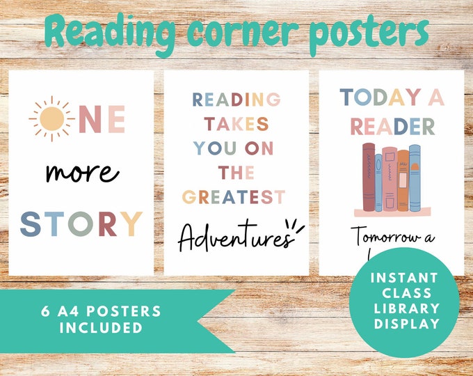 Reading Corner Posters Pastel Rainbow Boho Classroom Library Reading ...