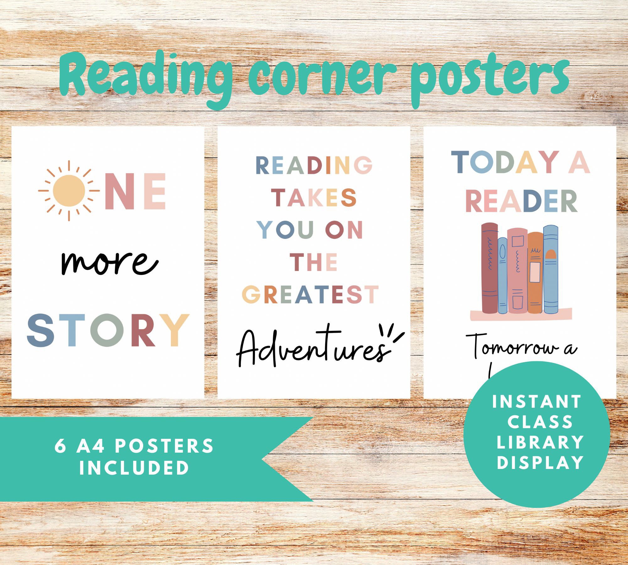 Reading Corner Posters Pastel Rainbow Boho Classroom Library Reading ...