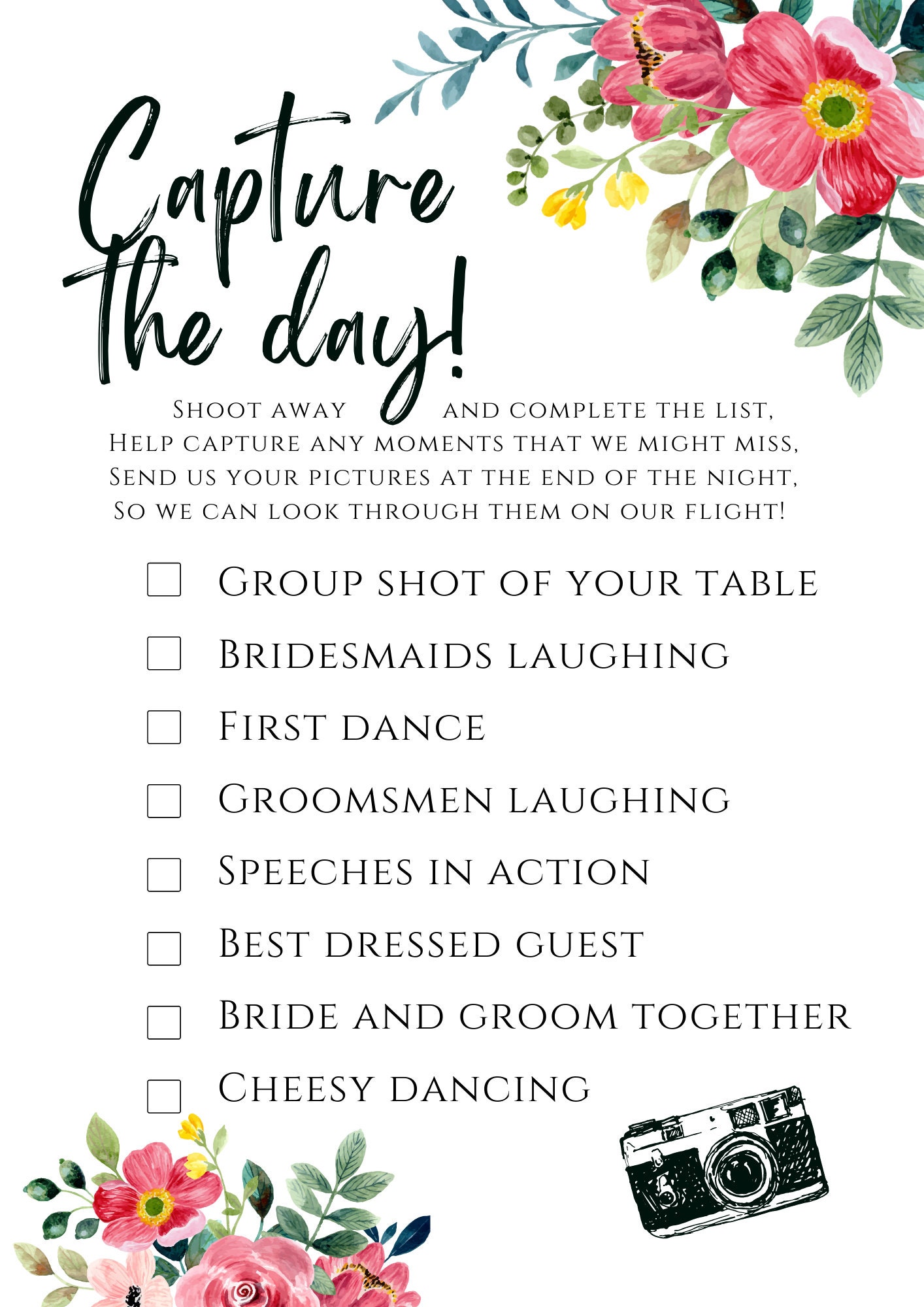 Wedding Photo Capture Checklist // Digital Download Fun - Etsy Australia