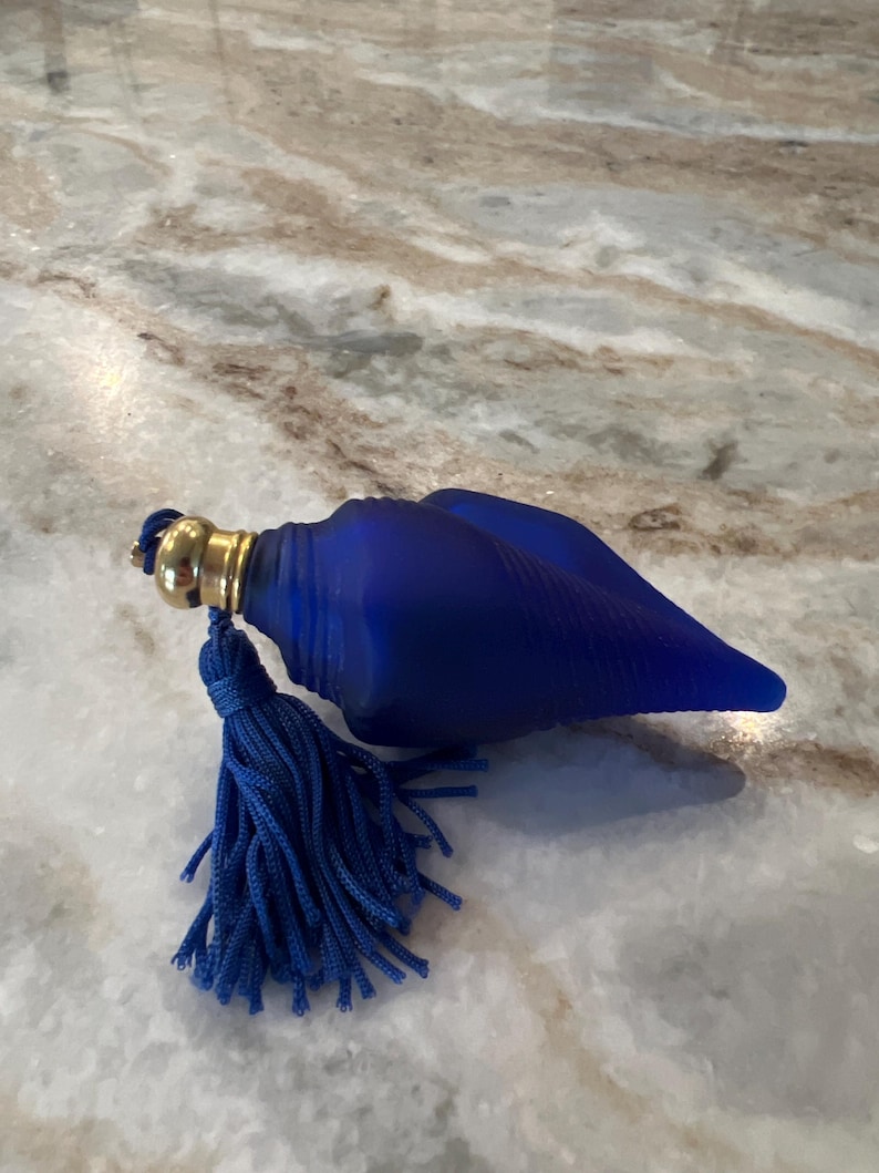 Vintage Cobalt Blue Glass Shell Shaped Perfume Bottle With Tassel and ...