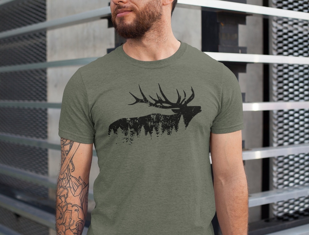 Elk Shirt, Elk Tee, Unisex T-shirt, Elk and Forest, Outdoors Tee ...