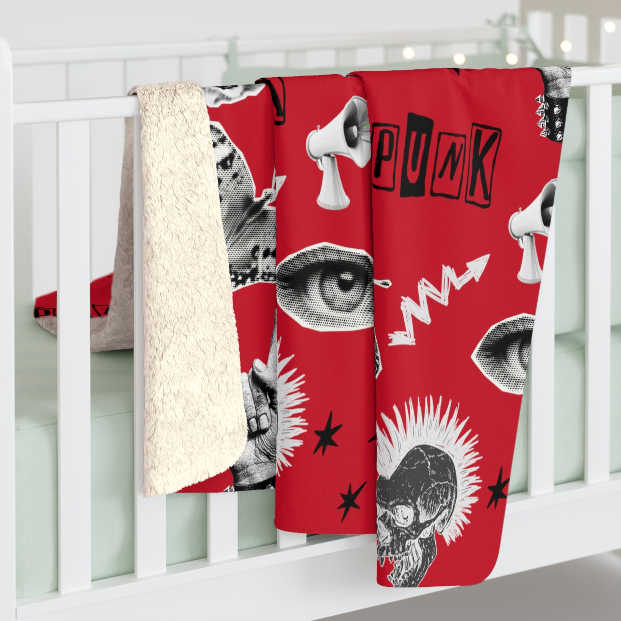 Punk Rock Core Aesthetic Baby Sherpa Fleece Blanket, Emo Style for Cool ...