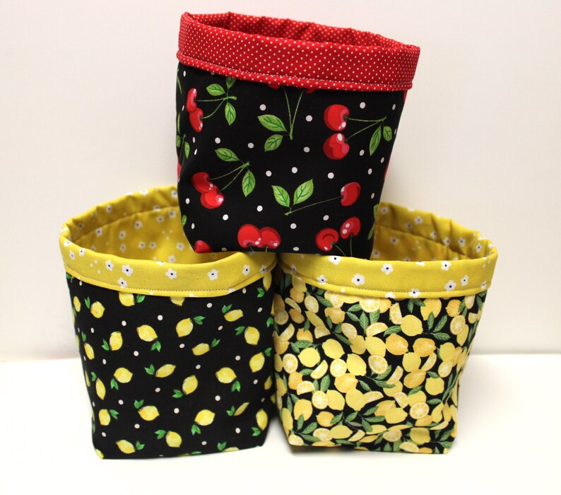 Cherry & Lemon Fruit Fabric Baskets, Storage Container, Home Decor ...