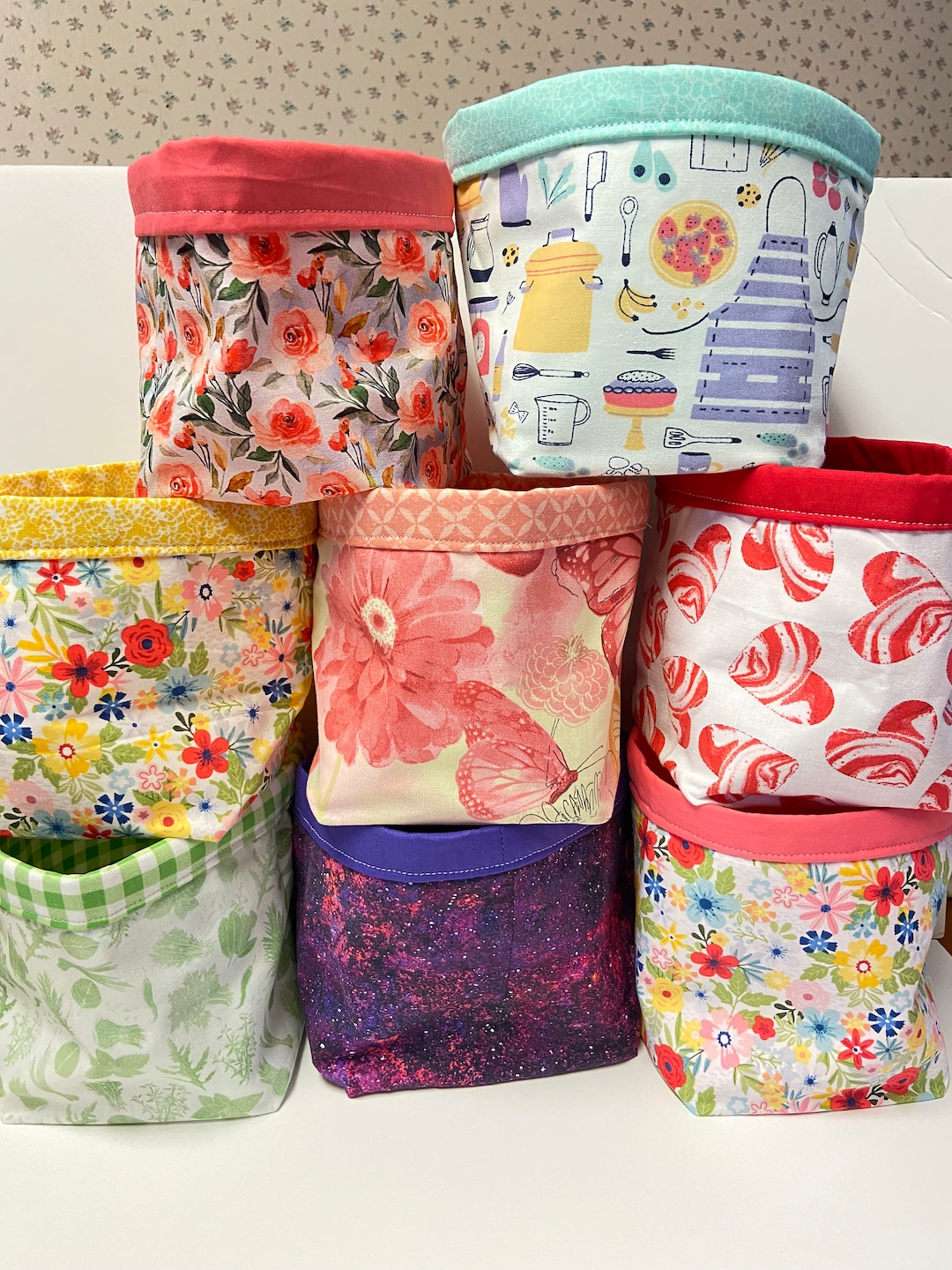 Handmade Fabric Baskets, Storage Container, Home Decor, Reversible ...