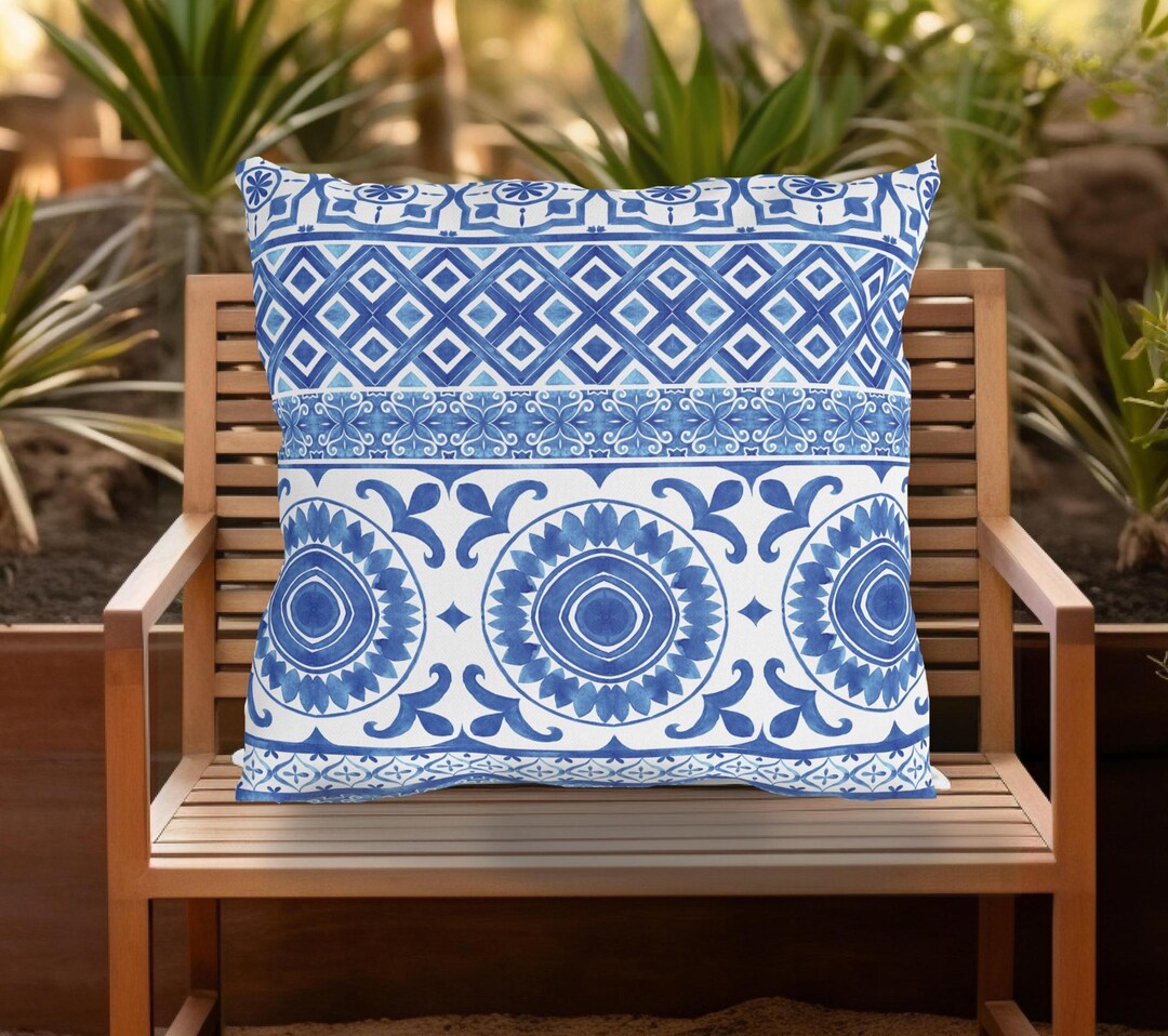 Spanish Tile Outdoor Pillow - Decorative Garden Cushion, Ajuelos Tile ...