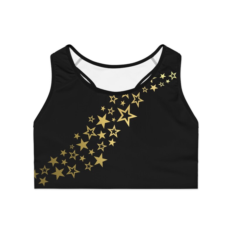 Starry Night Sports Bra AOP, Non Metallic Stars Sports Bra, Floating ...