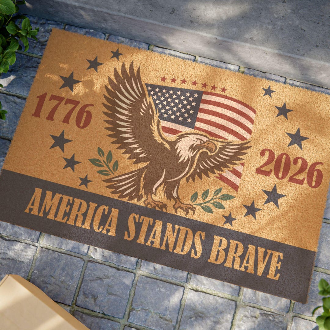 American Stands Brave Eagle Flag Welcome Doormat | Patriotic Coir 16x24 ...