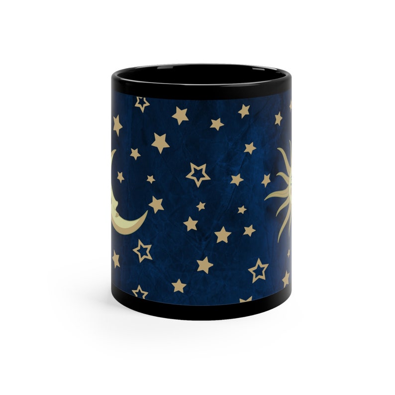Celestial Sun and Moon 11oz Black Mug, Cosmic Mug With Sun and Moon ...