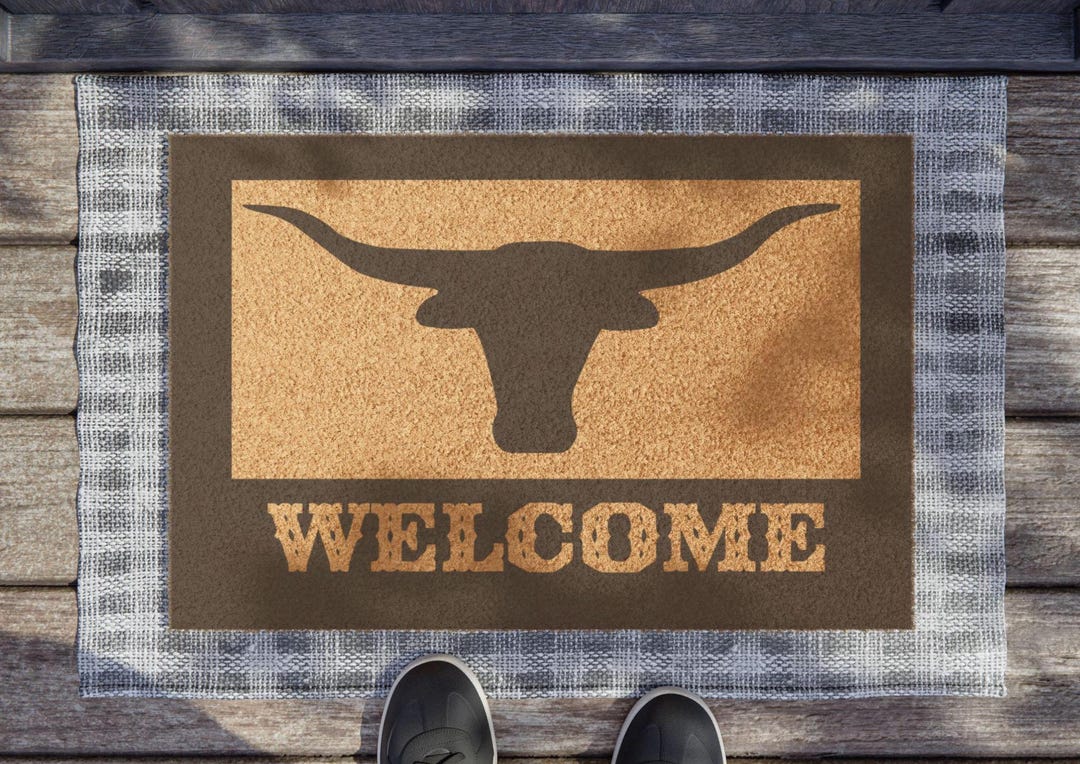 Doormat, Longhorn Welcome Mat - Western Decor, Front Door Rug, Texas ...