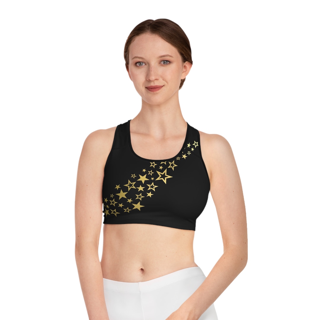 Starry Night Sports Bra AOP, Non Metallic Stars Sports Bra, Floating ...