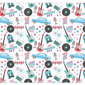 Retro Fifties Gift Wrap Papers | Cool Guitars and Big Cars Gift Wrap ...