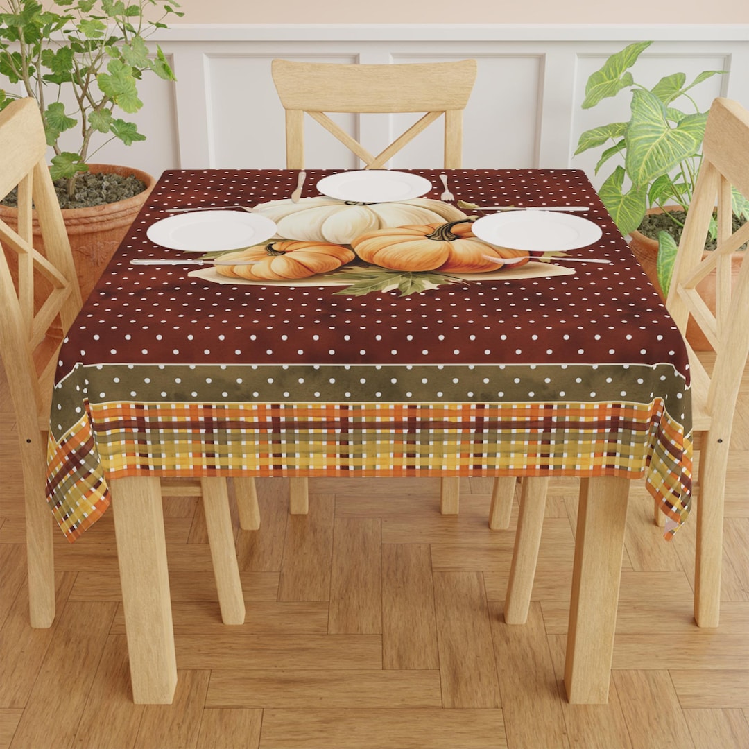 Traditional Harvest Pumpkin Tablecloth| Thanksgiving Polka Dots and ...