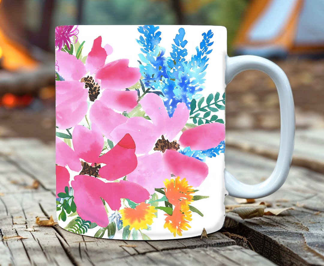 Floral Watercolor Bouquet Coffee Mug 11 Oz Vibrant Garden Flowers Mug ...