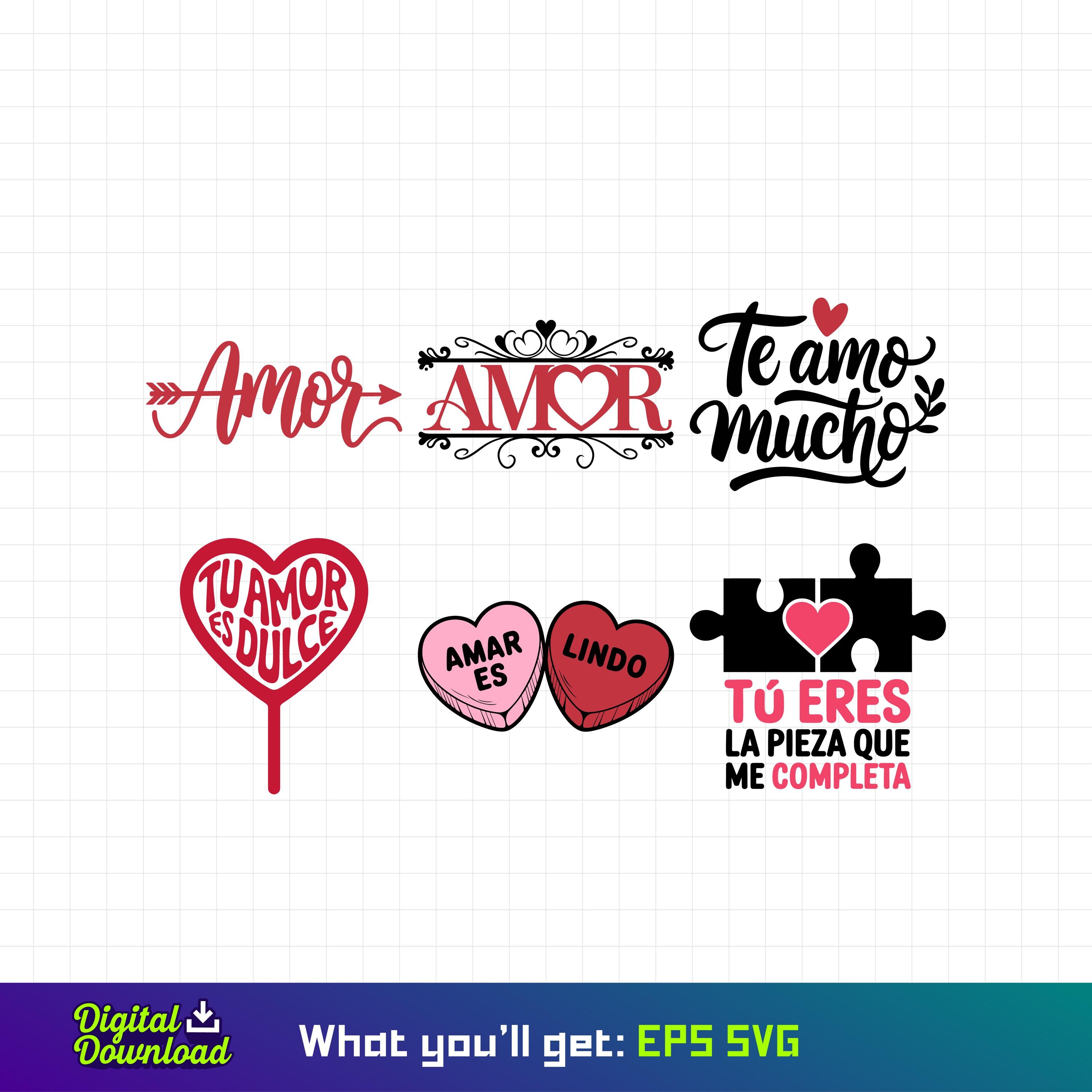 Spanish Valentines Day Svg Bundle, Love Svg, Love Spanish Phrases Svg ...