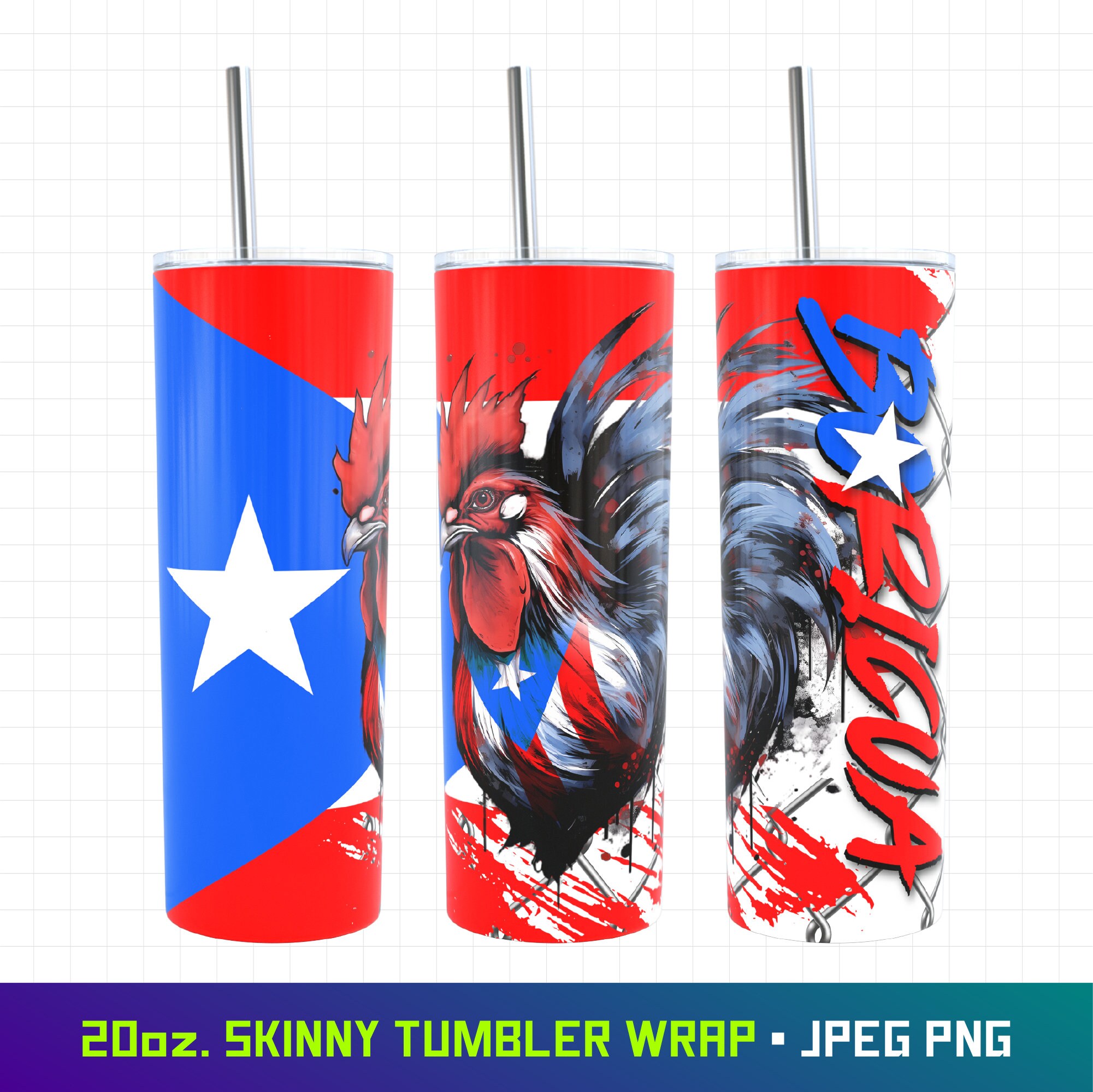 Puerto Rican Flag With Rooster