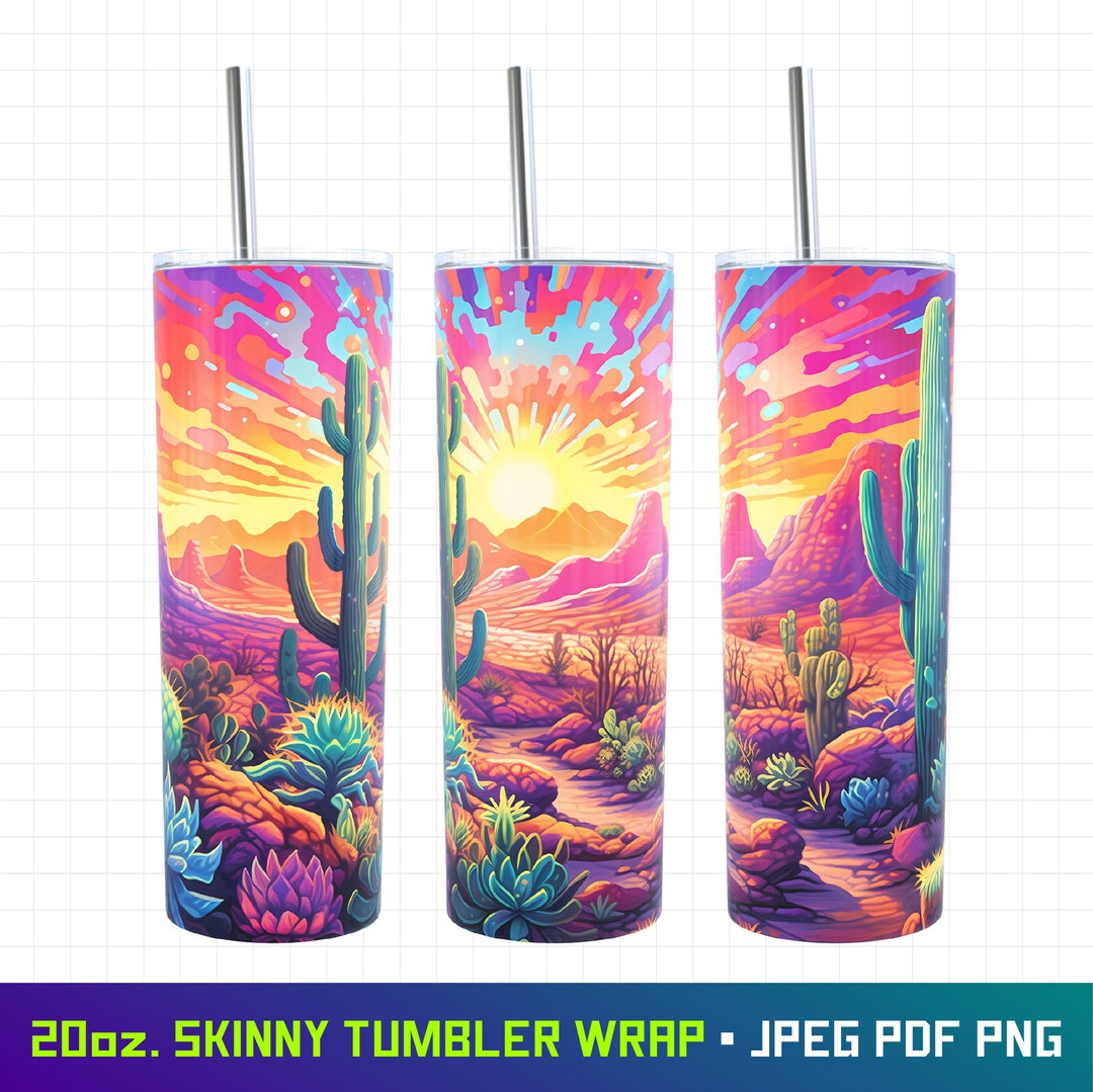 Colorful Cactus, Cactus Tumbler Wrap, Sunset Desert, 20oz Tumbler Wrap ...