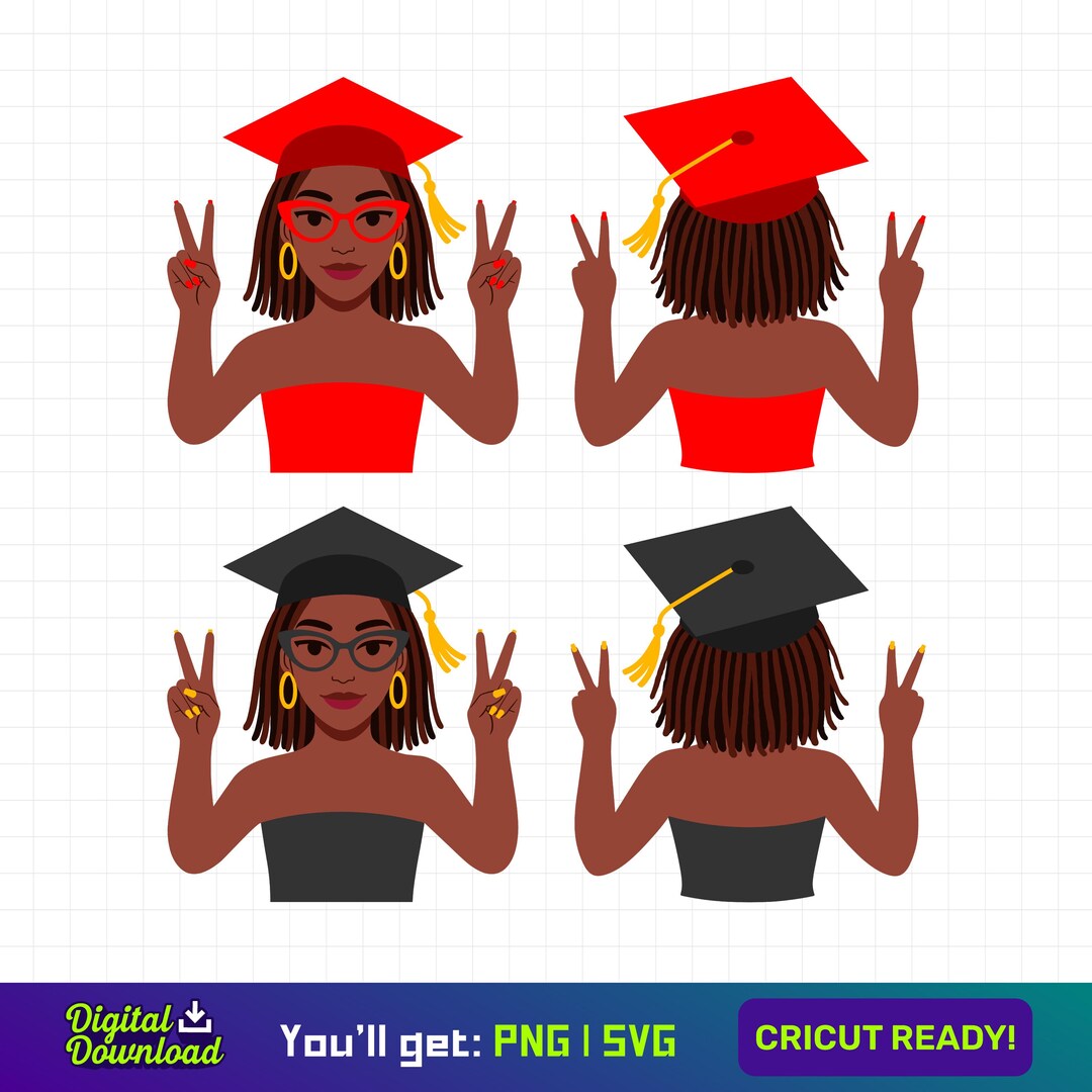 Black Woman Graduation Clipart: Sisterlocks & Cap SVG PNG (digital ...