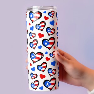 Puerto Rico Tumbler Wrap, 20oz Skinny Tumbler, Hearts Pattern, Boricua ...