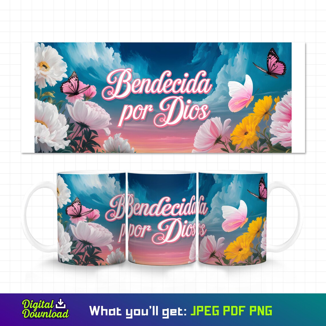 Bendecida Por Dios Mug, 11oz Mug Wrap, Christian Mug Wrap, Religious ...