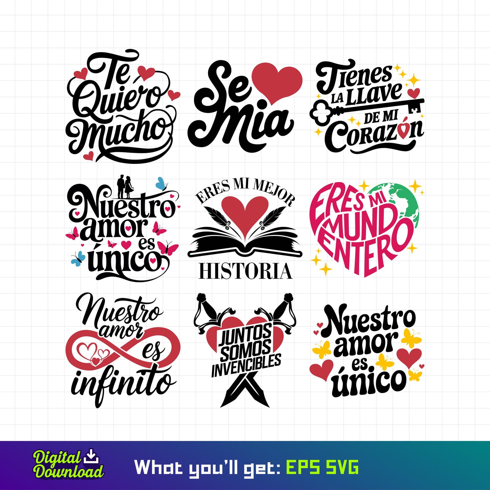Spanish Valentines Day Svg Bundle, Love Svg, Love Spanish Phrases Svg ...