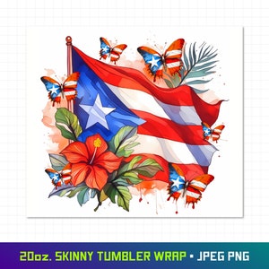 Puerto Rico Watercolor Tumbler, 20oz Tumbler Wrap, Puerto Rico Flag ...