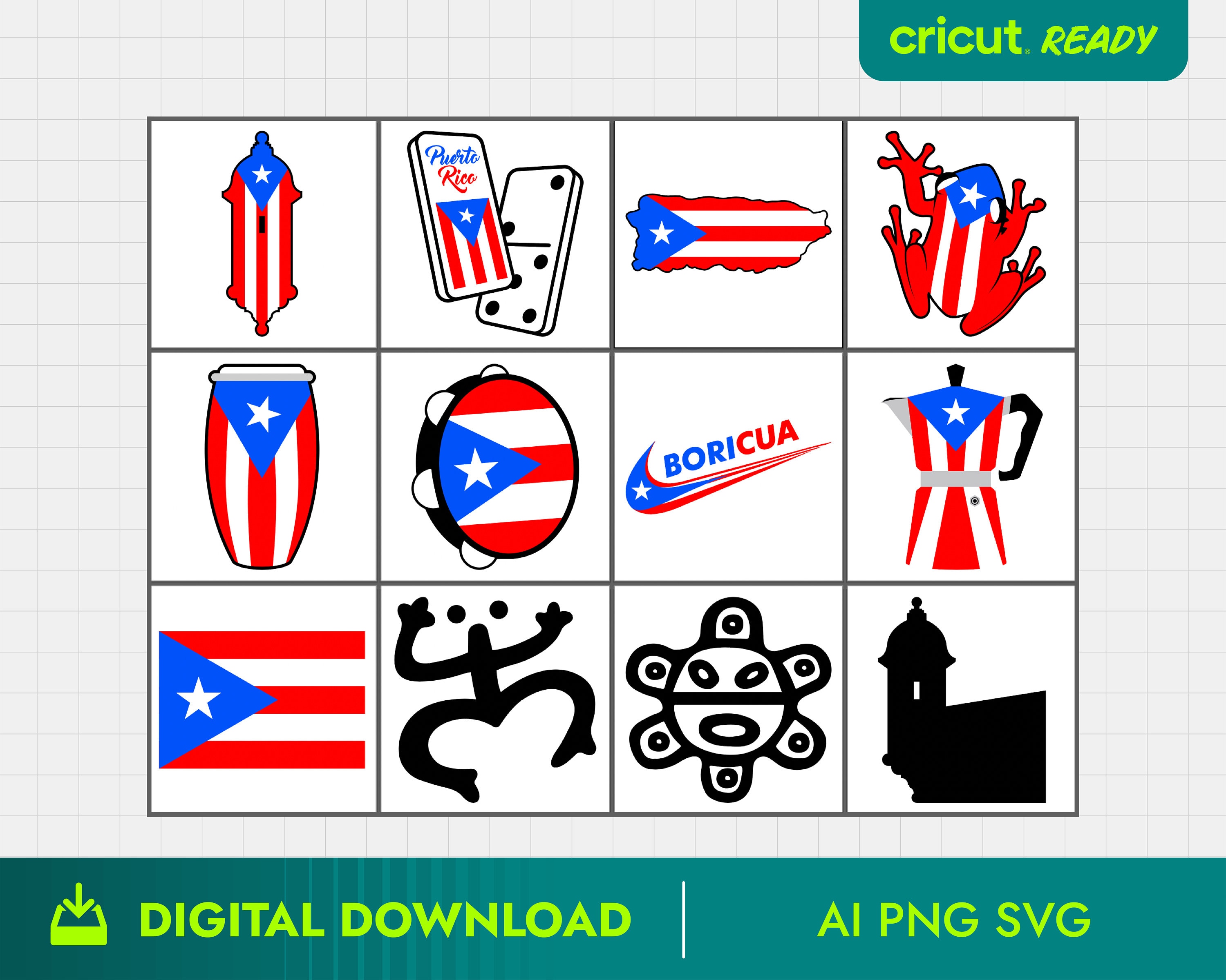 Paquete de iconos de Puerto Rico, iconos de Puerto Rico, símbolos de ...