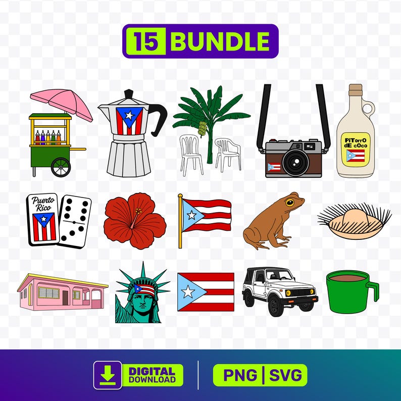 Paquete SVG PNG de Puerto Rico, Clipart Boricua, Diseño Sapo Concho ...