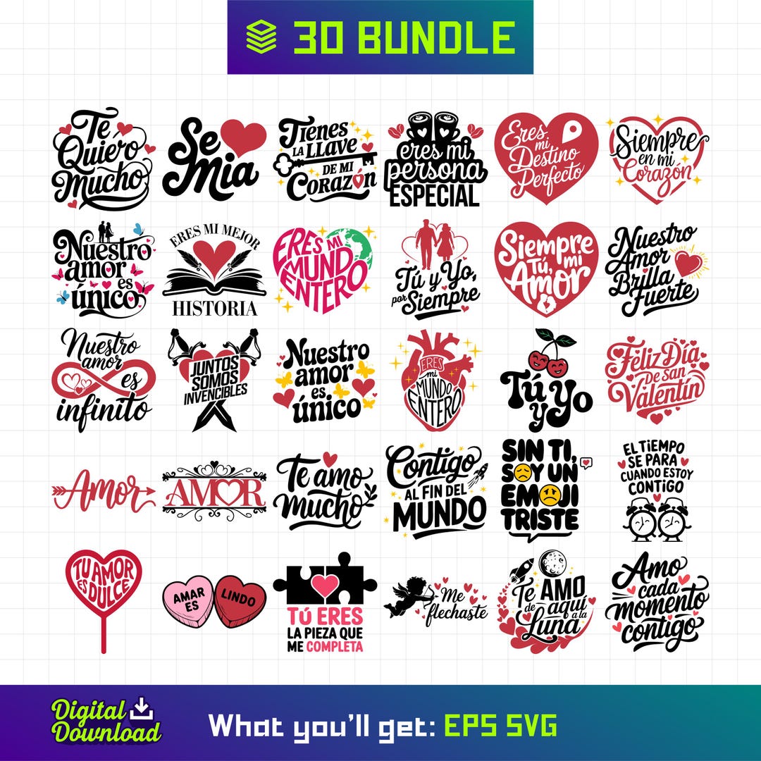 Spanish Valentines Day Svg Bundle, Love Svg, Love Spanish Phrases Svg ...