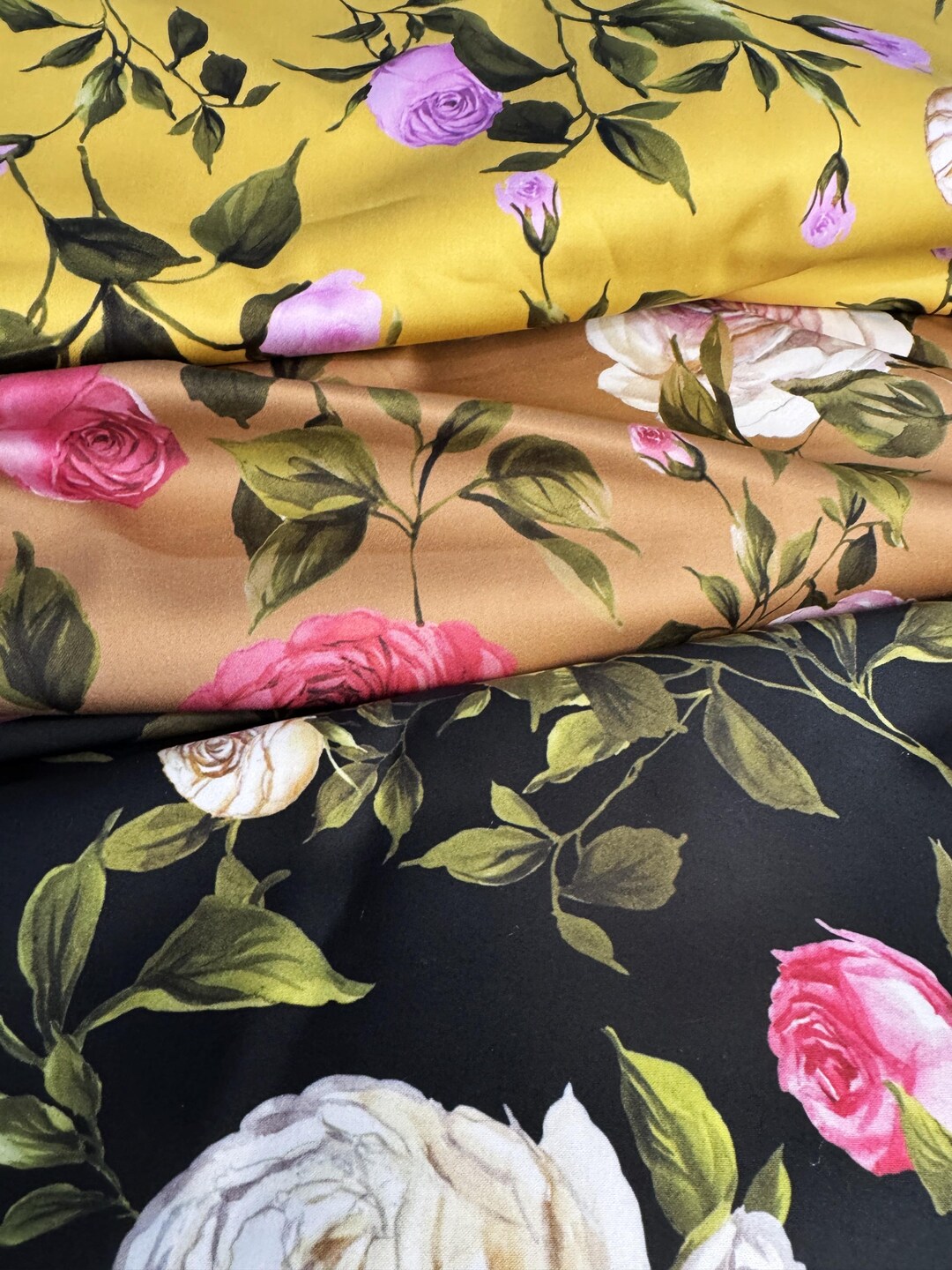 Floral Cotton Fabrics in Three Color Combinations, Luxury Italian ...