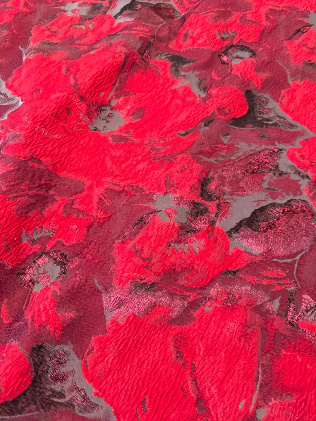 Red Lurex Jacquard Fabric With Large Flowers, Luxury Italian Fabric by ...