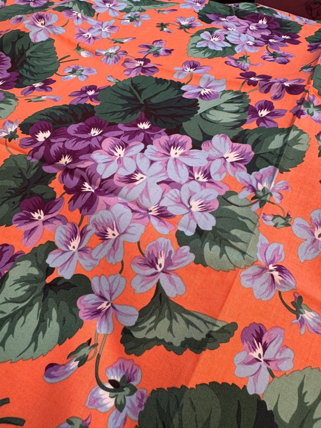 Floral Cotton Fabric: Pretty Violets on Orange - 3 Yards - Etsy