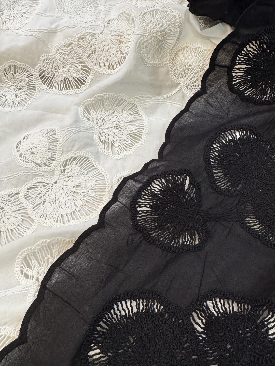 Embroidered Cotton Batiste Fabric: Italian Designer Luxury, Black/white ...