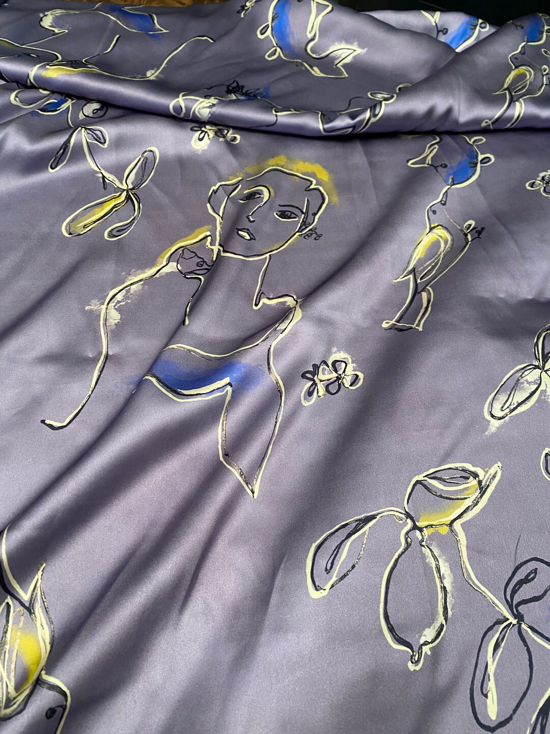 Silk Satin Fabric: Luxury Italian Grape Sketch Print, by the Yard - Etsy