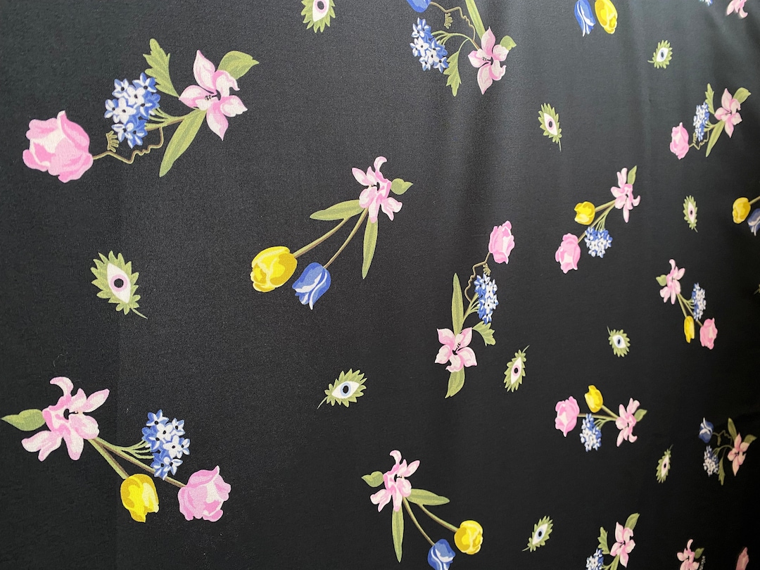 Floral Cotton Fabric: Italian Style, Black Background - by the Yard - Etsy