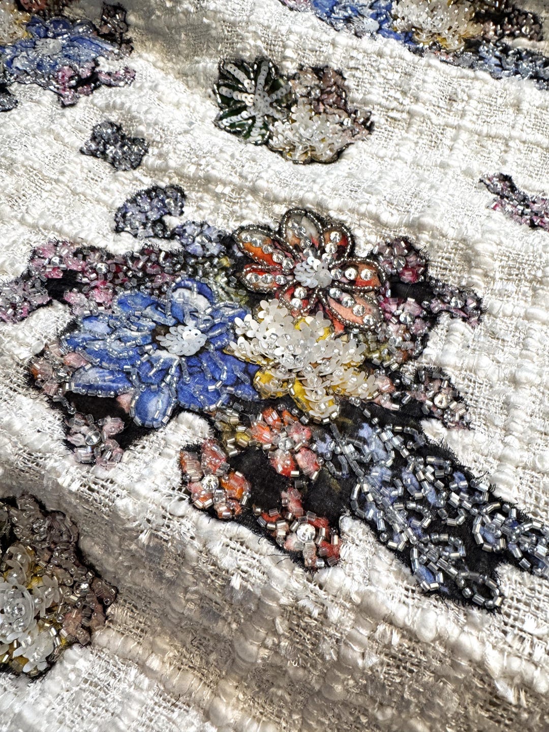 Embroidered White Tweed Fabric: Luxury Embellished Material - Etsy