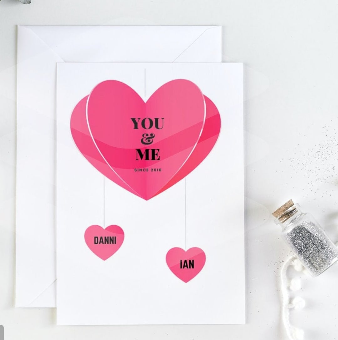 Personalised Hearts Valentines Card, Valentines Card for Her ...