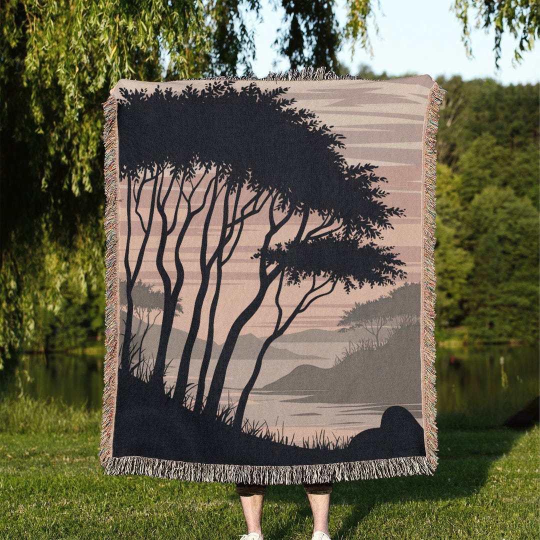 Sunset Forest Landscape Throw Blanket, Cozy Warm Soft Decorative ...